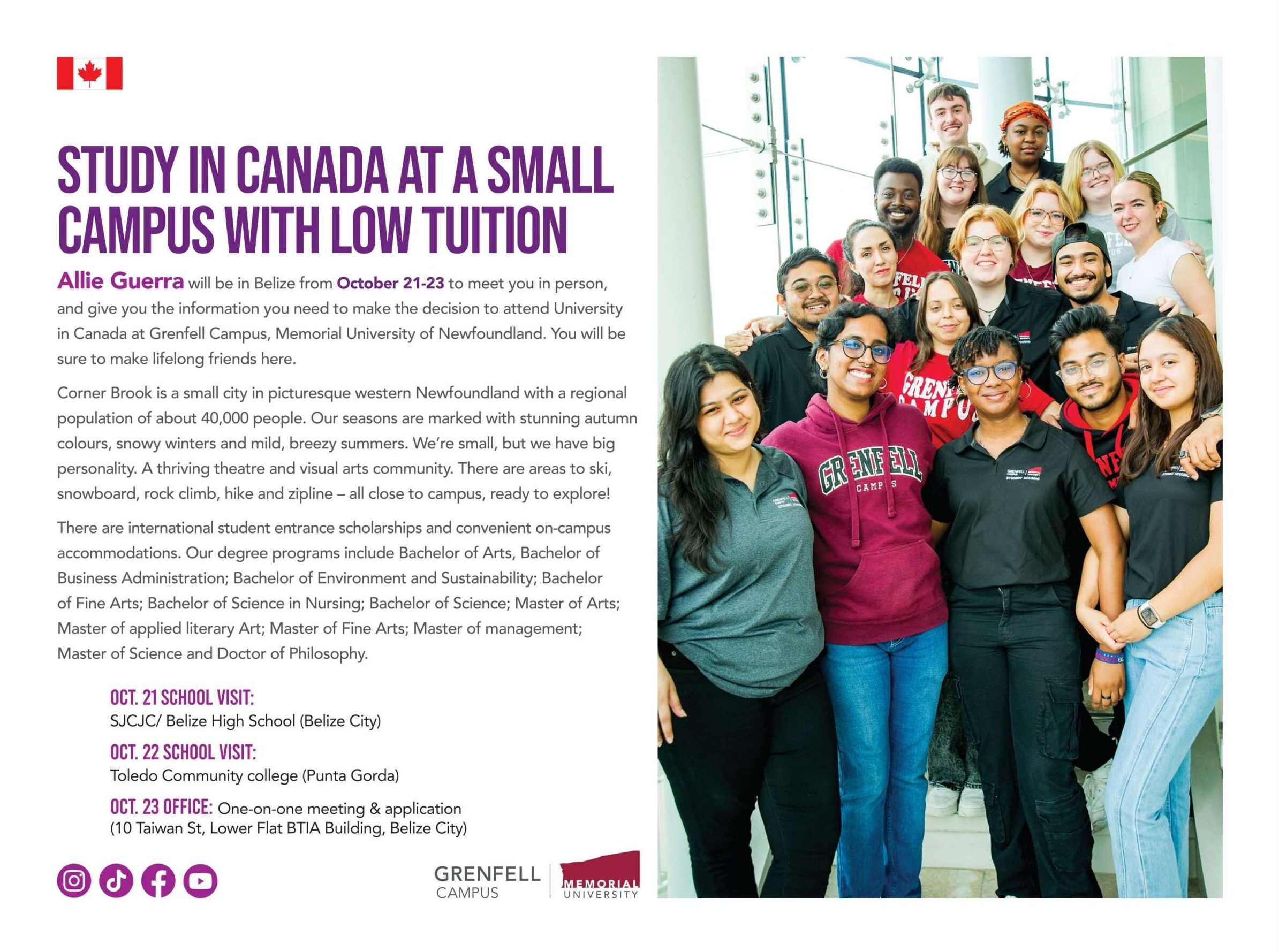 Study in Canada - Memorial University: Grenfell Campus (Belize School ...