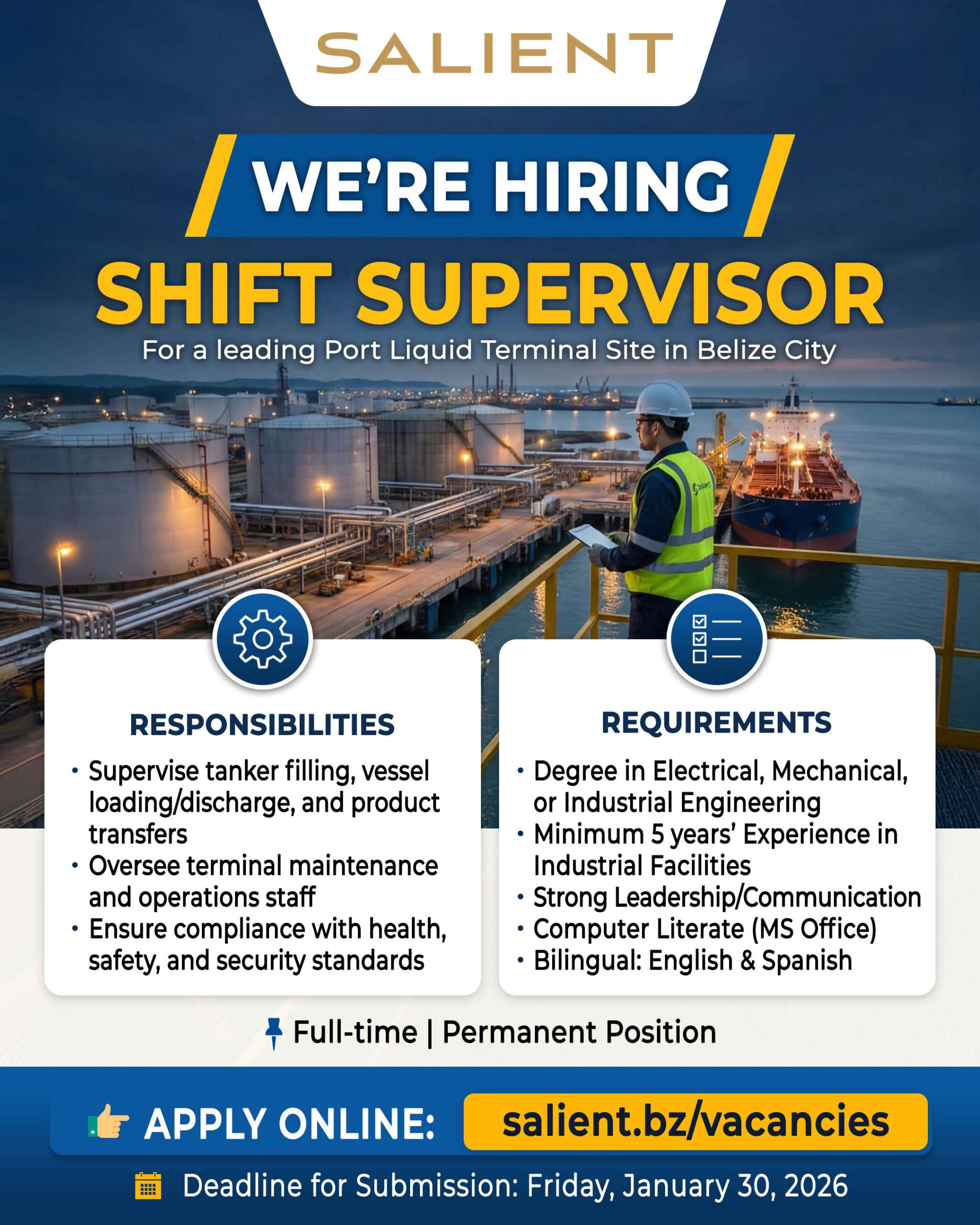 Salient - Shift Supervisor Vacancy - Belize Chamber of Commerce and ...