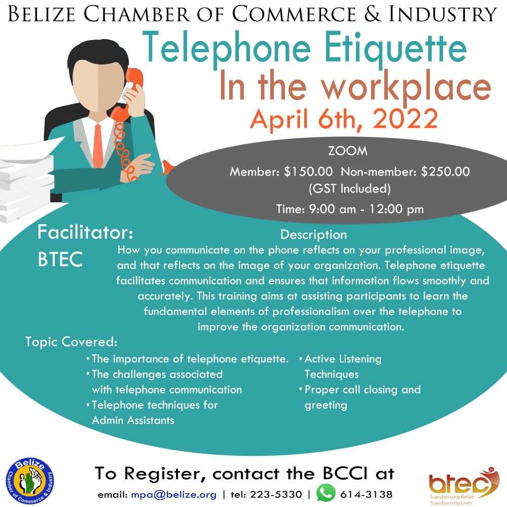 BCCI Telephone Etiquette in the Workplace Workshop - Belize Chamber of ...